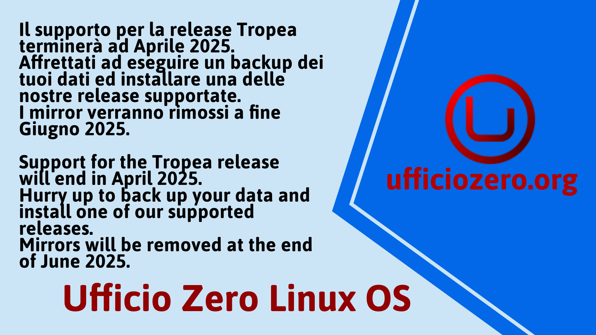 La release Tropea terminerà il supporto ad Aprile 2025